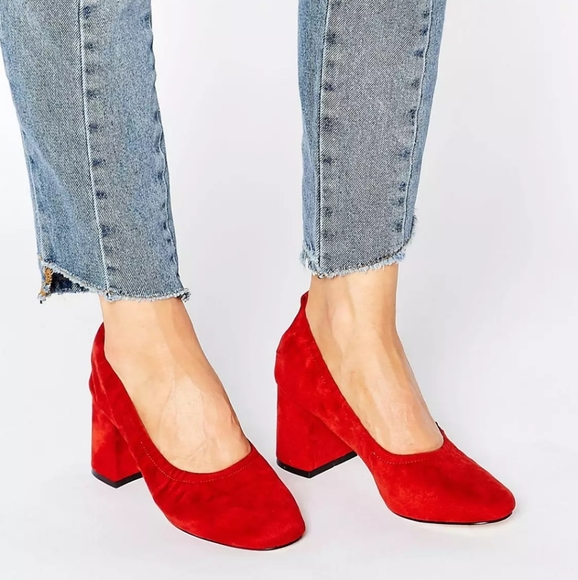 ASOS | Shoes | Asos Simone Red Faux Suede Block Heels 8 | Poshmark